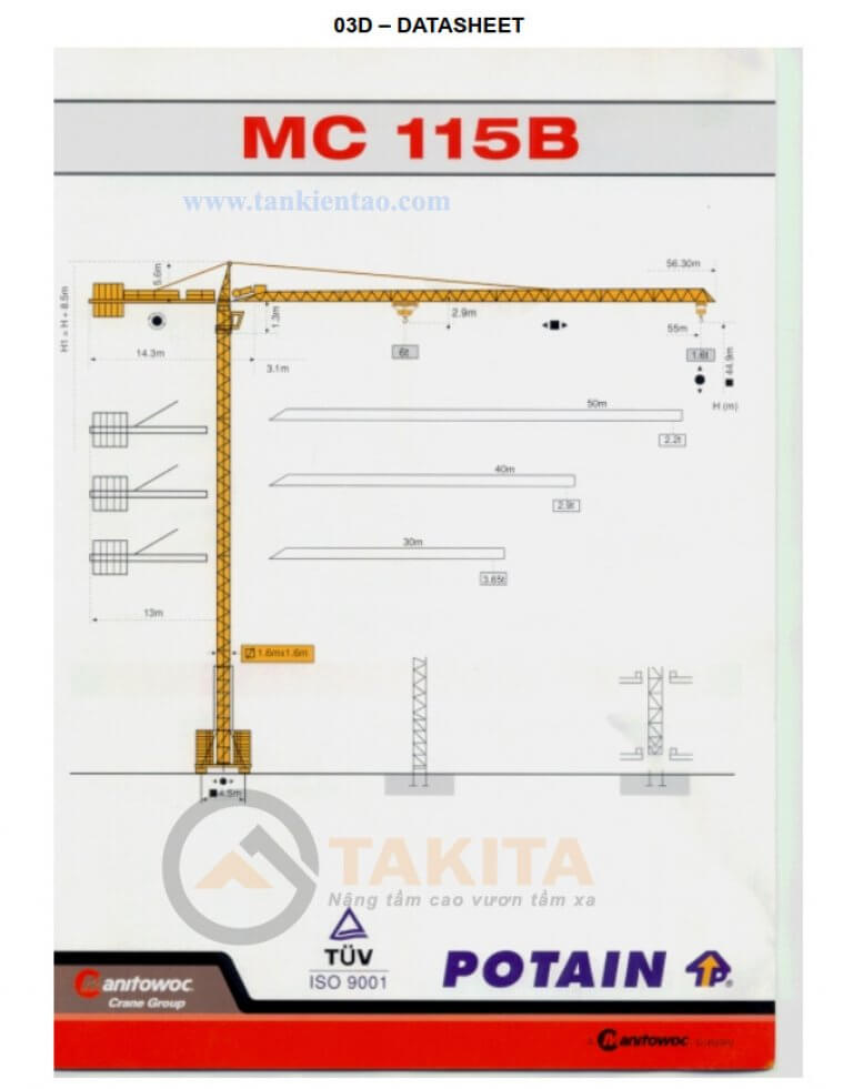 Cẩu tháp Potain MC205B - Cẩu Tháp, vận thăng-Tân Kiến Tạo